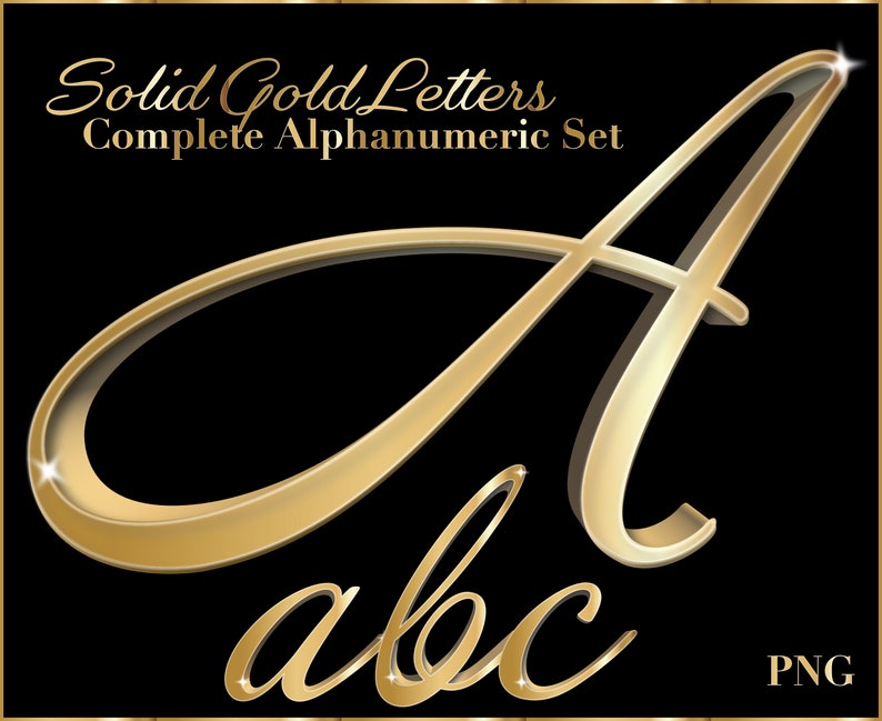 Solid Gold 3D Clipart Letters PNG Digital Download Complete ...