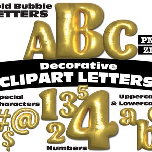 Gold Bubble Clipart Letters PNG Digital Download Complete Alphanumeric ...