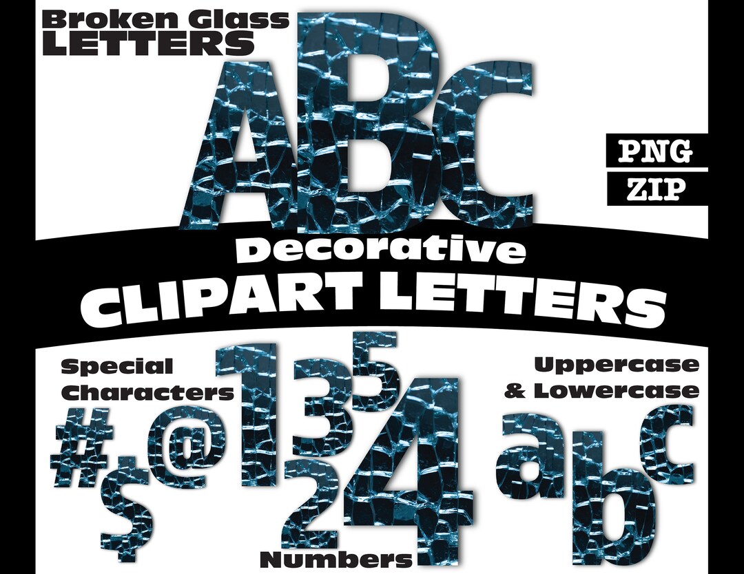 Broken Glass Clipart Letters PNG Digital Download Complete Alphanumeric ...