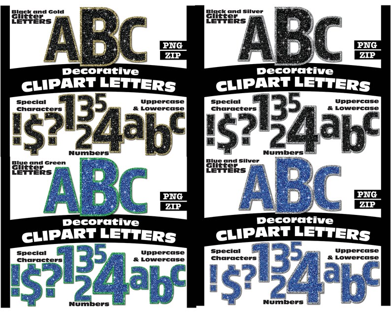 Glitter Clipart Letters Bundle PNG Digital Download 15 Complete ...