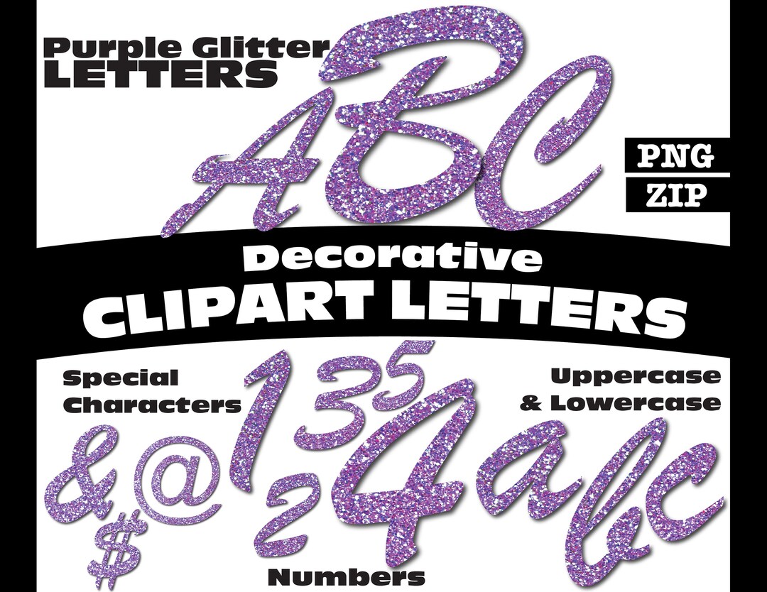 Purple Glitter Clipart Letters PNG Digital Download Complete ...