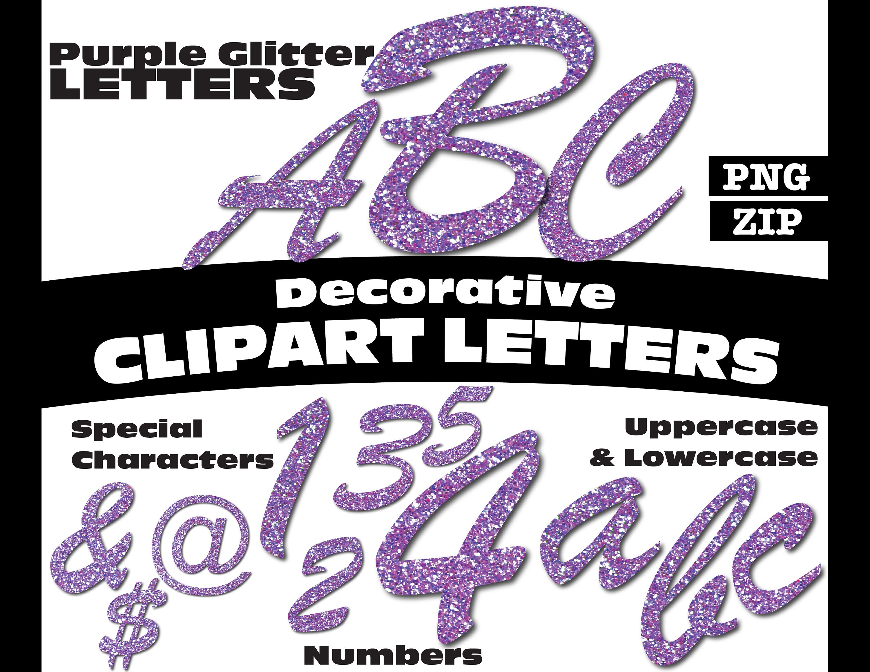 Purple Glitter Clipart Letters PNG Digital Download Complete ...