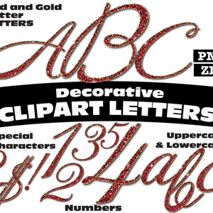 Red and Gold Glitter Clipart Letters PNG Digital Download Complete ...