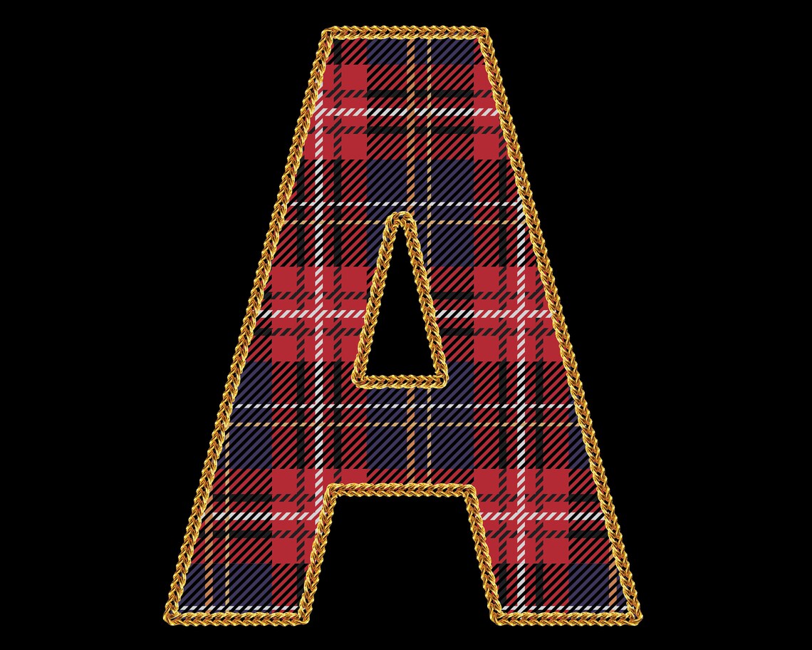 Tartan Plaid Embroidered Clipart Letters PNG Font Digital Download ...