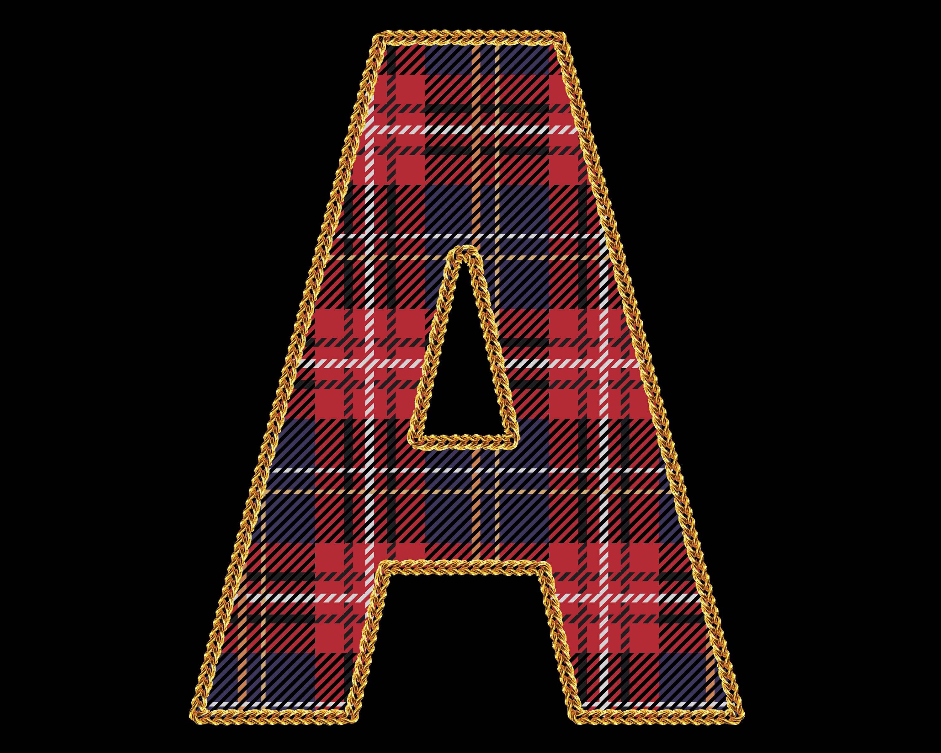 Tartan Plaid Embroidered Clipart Letters PNG Font Digital Download ...