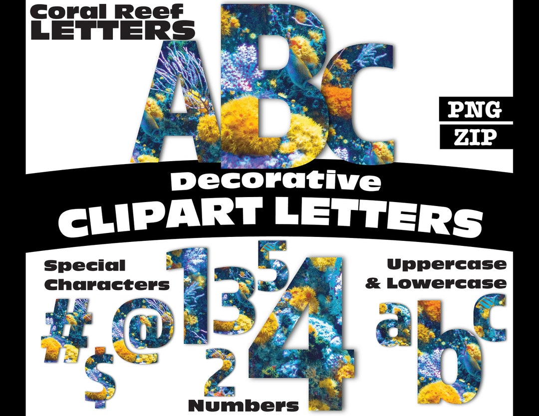 Coral Reef Clipart Letters PNG Digital Download Complete Alphanumeric ...