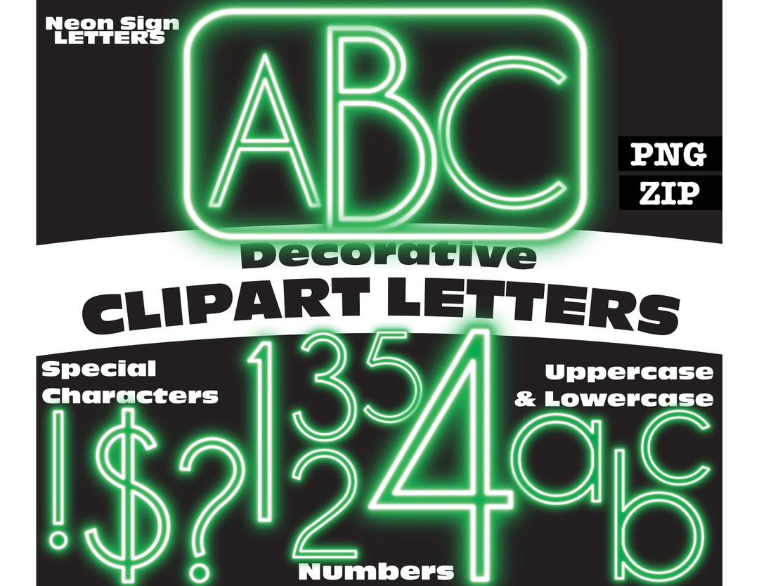Glowing Green Posh Neon Sign Clipart Letters PNG Digital Download ...