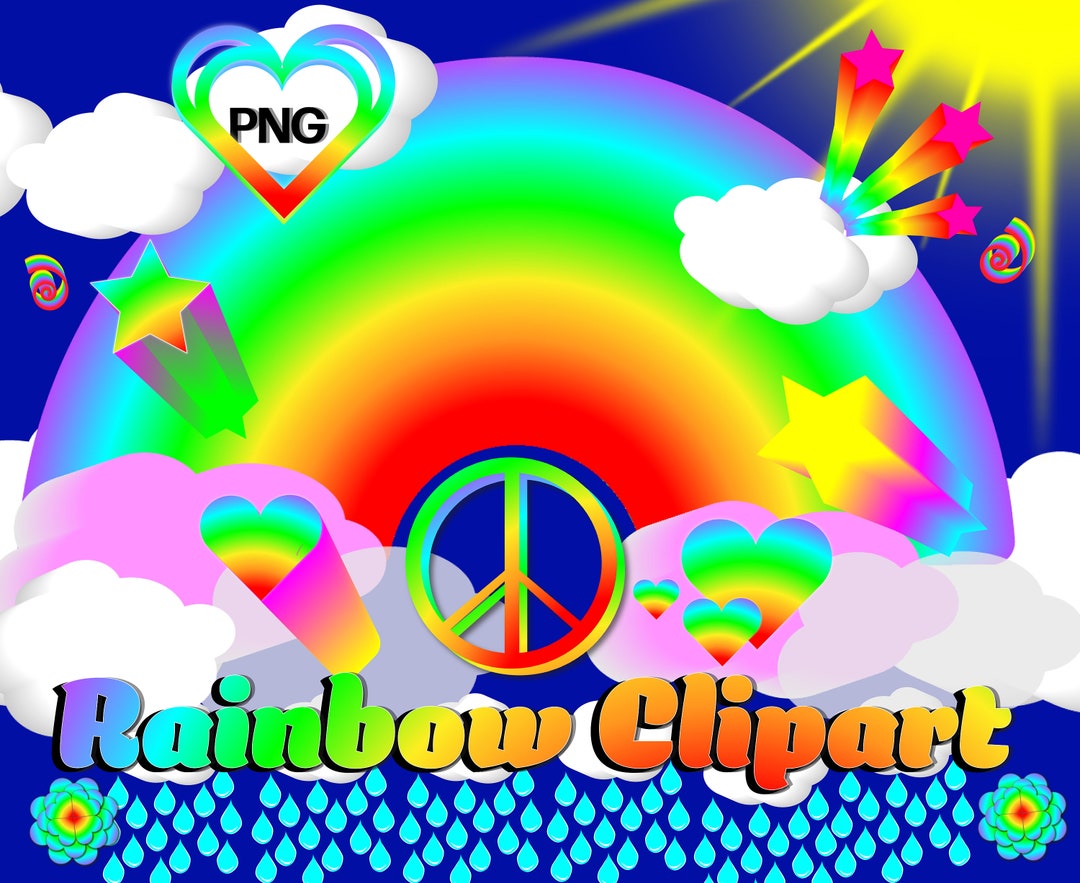 Rainbow Clipart Set PNG Digital Download Hearts Stars Clouds - Etsy