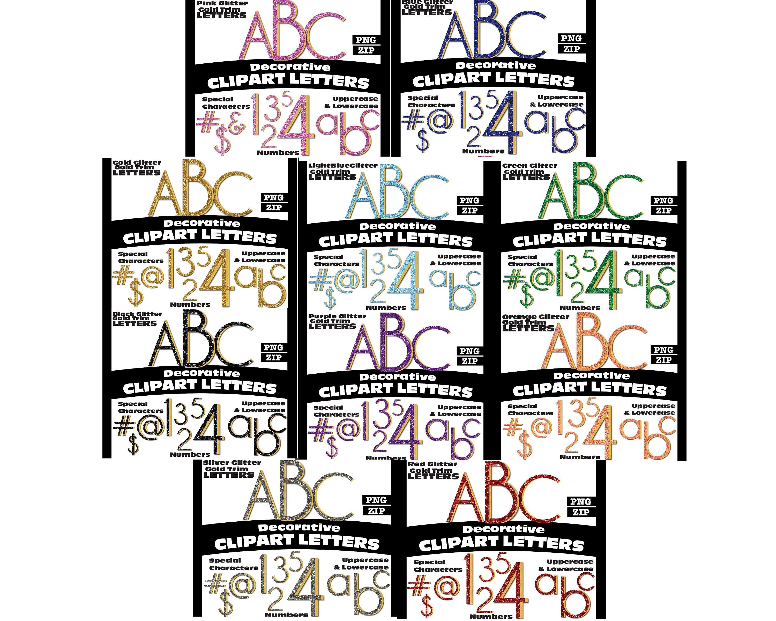 Big Glitter Clipart Letters Bundle PNG Digital Download 60 Complete ...