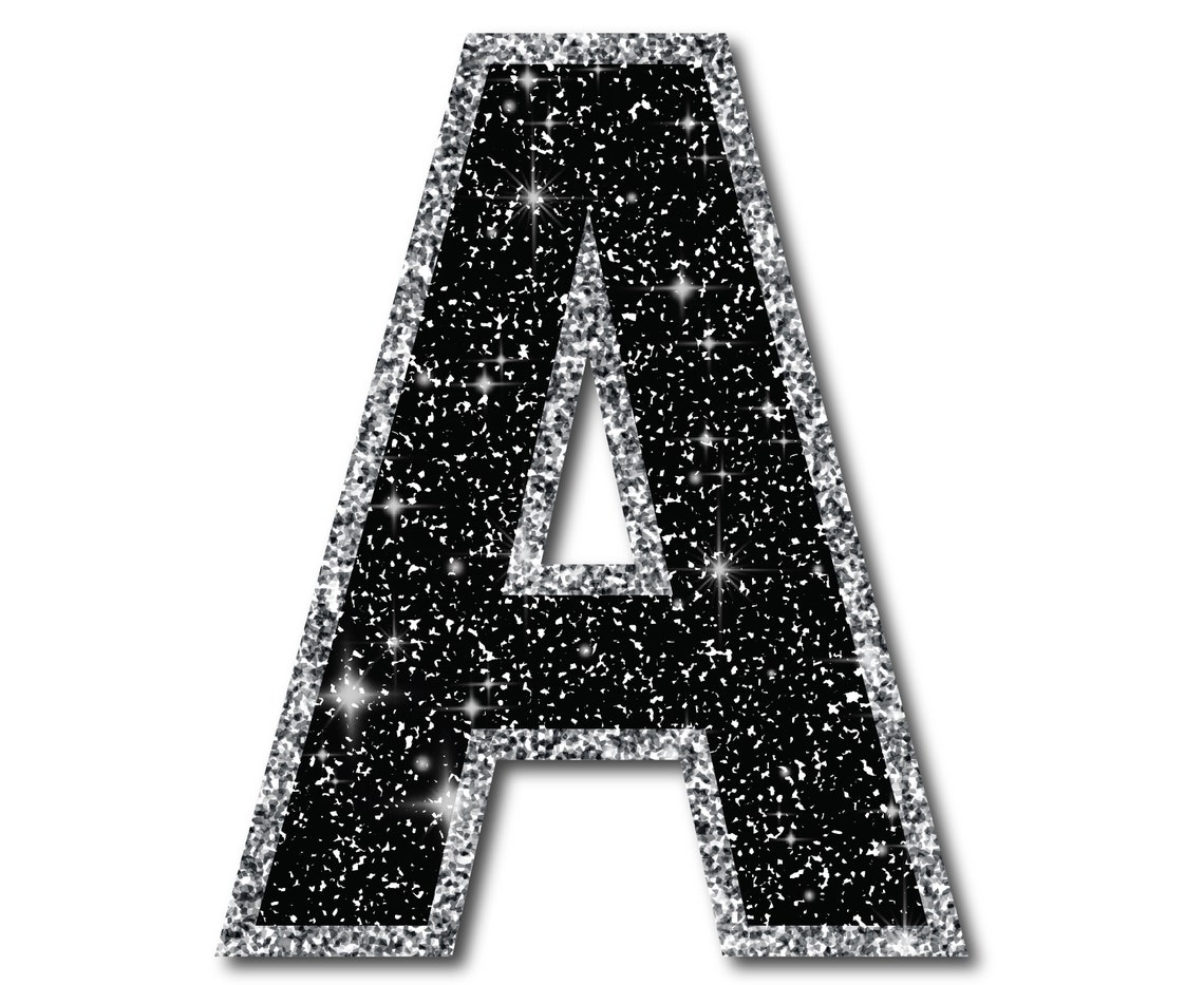 Black and Silver Glitter Clipart Letters PNG Complete Alphanumeric Set ...