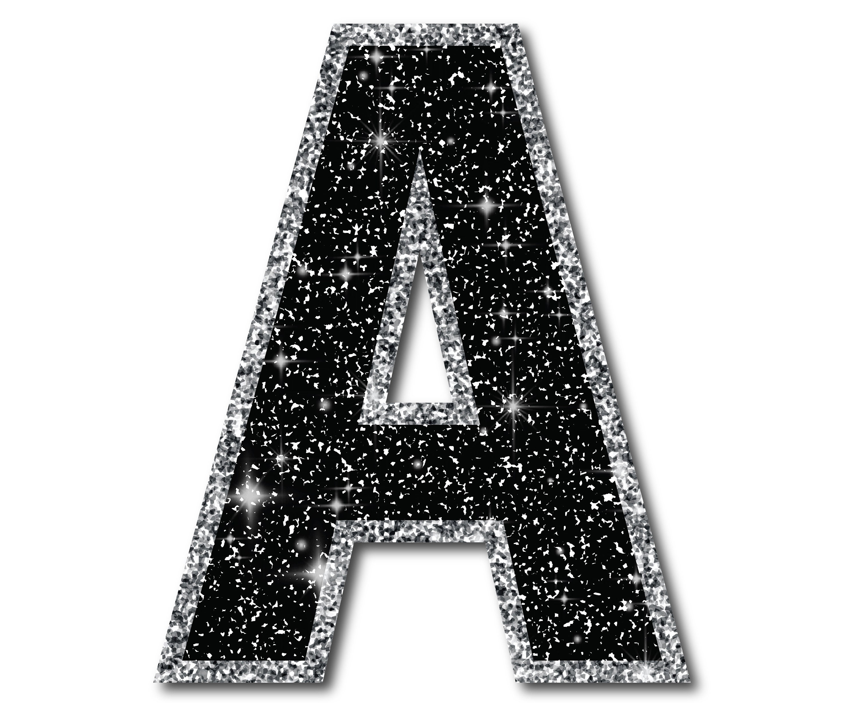 Black and Silver Glitter Clipart Letters PNG Complete Alphanumeric Set ...