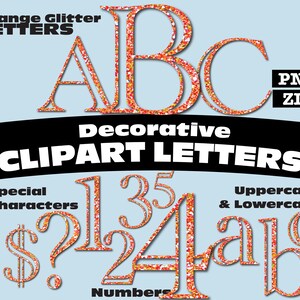 Orange Glitter Clipart Letters PNG Digital Download Complete ...