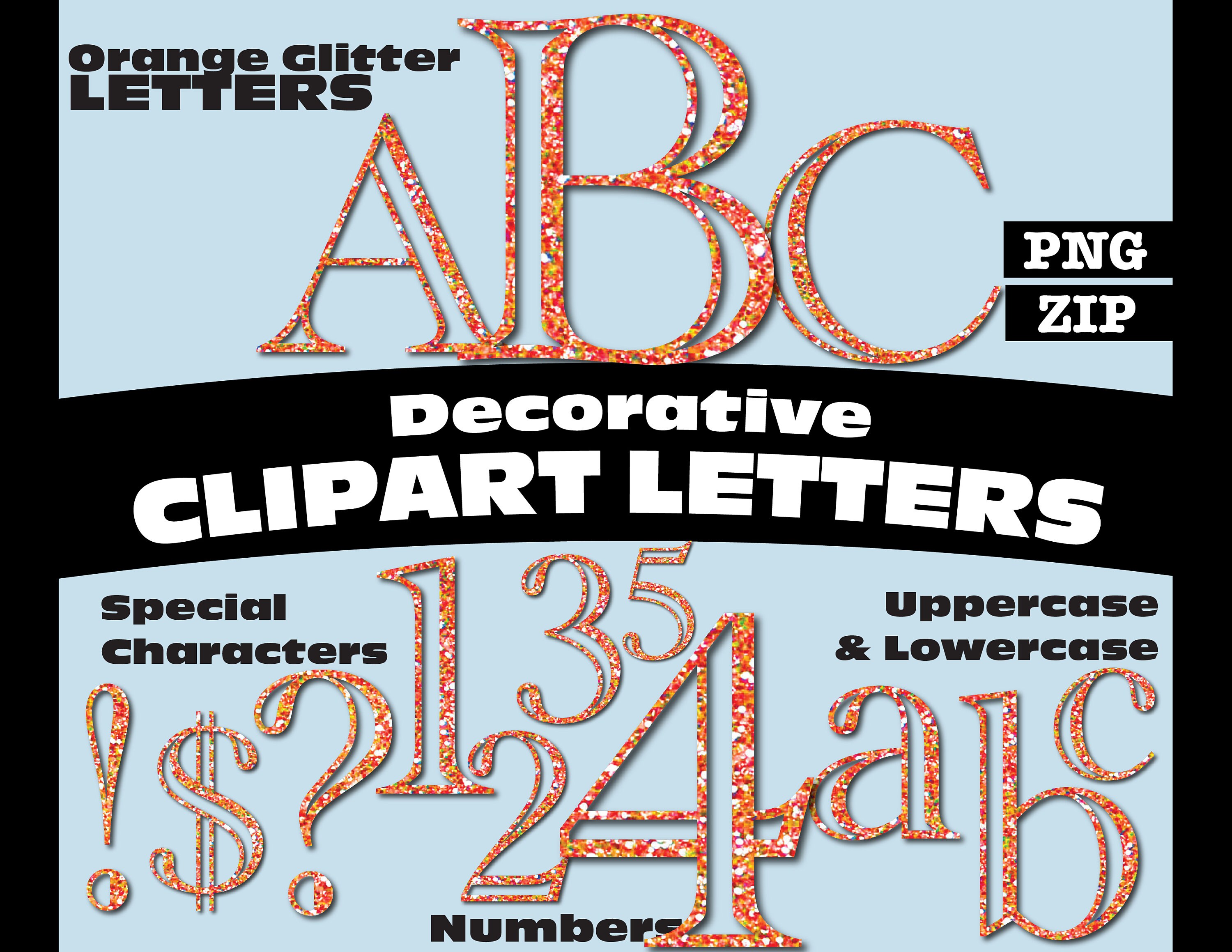 Orange Glitter Clipart Letters PNG Digital Download Complete ...