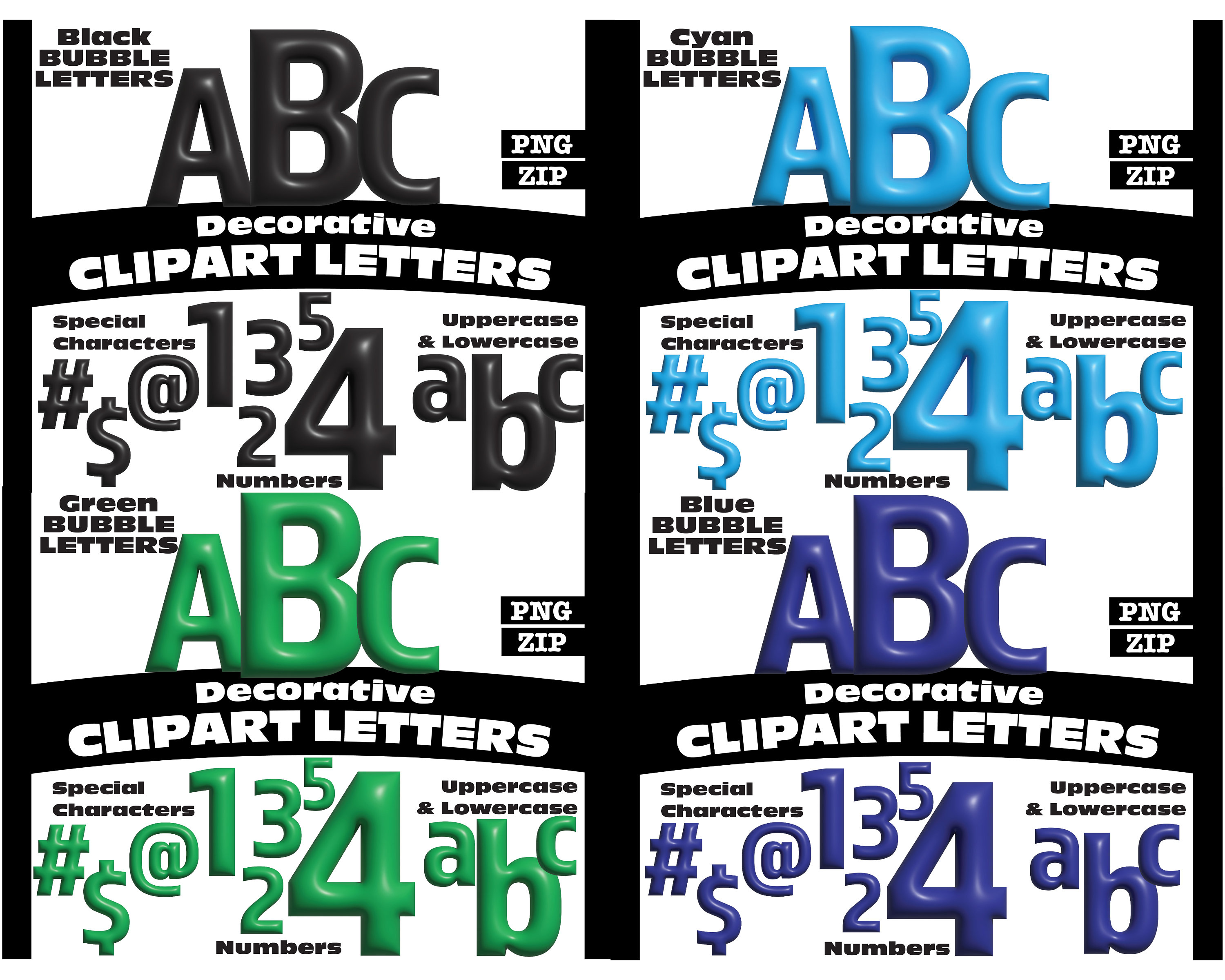 Clipart Bubble Letters Bundle 10 Complete Alphanumeric Sets - Etsy