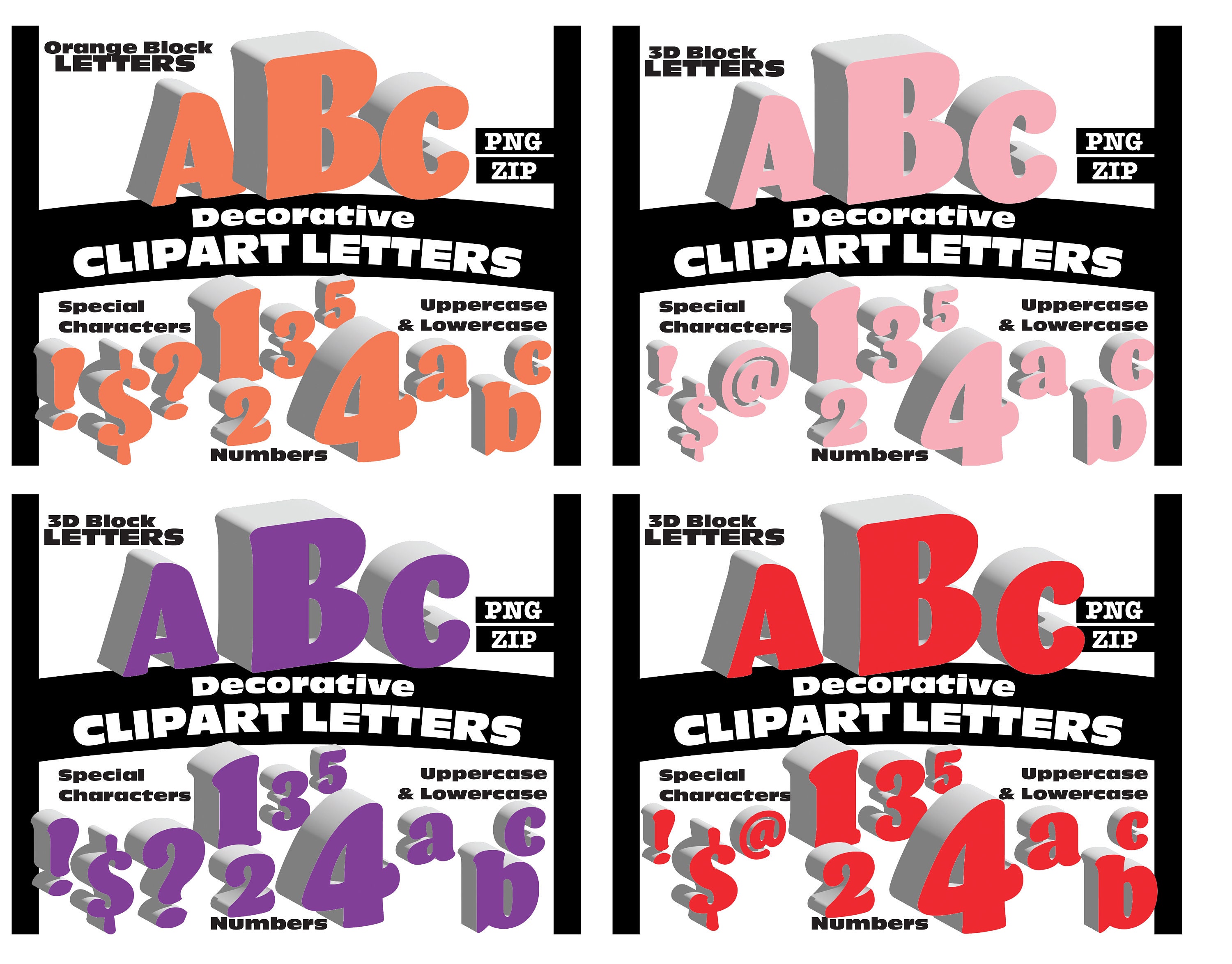 Clipart 3D Block Letters Bundle PNG Digital Download 10 Complete ...