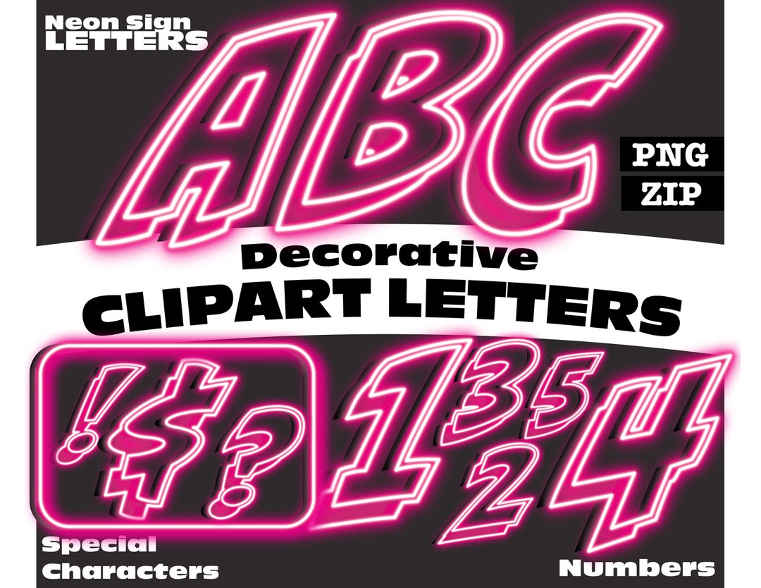 Hot Pink Glowing Neon Sign Clipart Letters PNG Digital Download ...