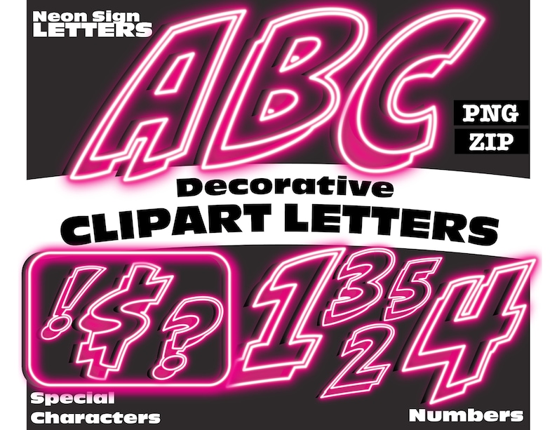 Hot Pink Glowing Neon Sign Clipart Letters PNG Digital Download ...