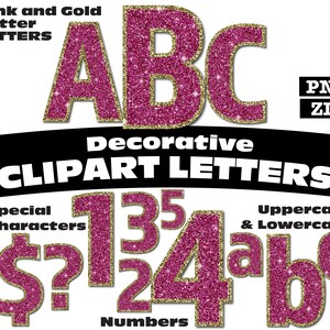 Pink and Gold Glitter Clipart Letters PNG Digital Download Complete ...