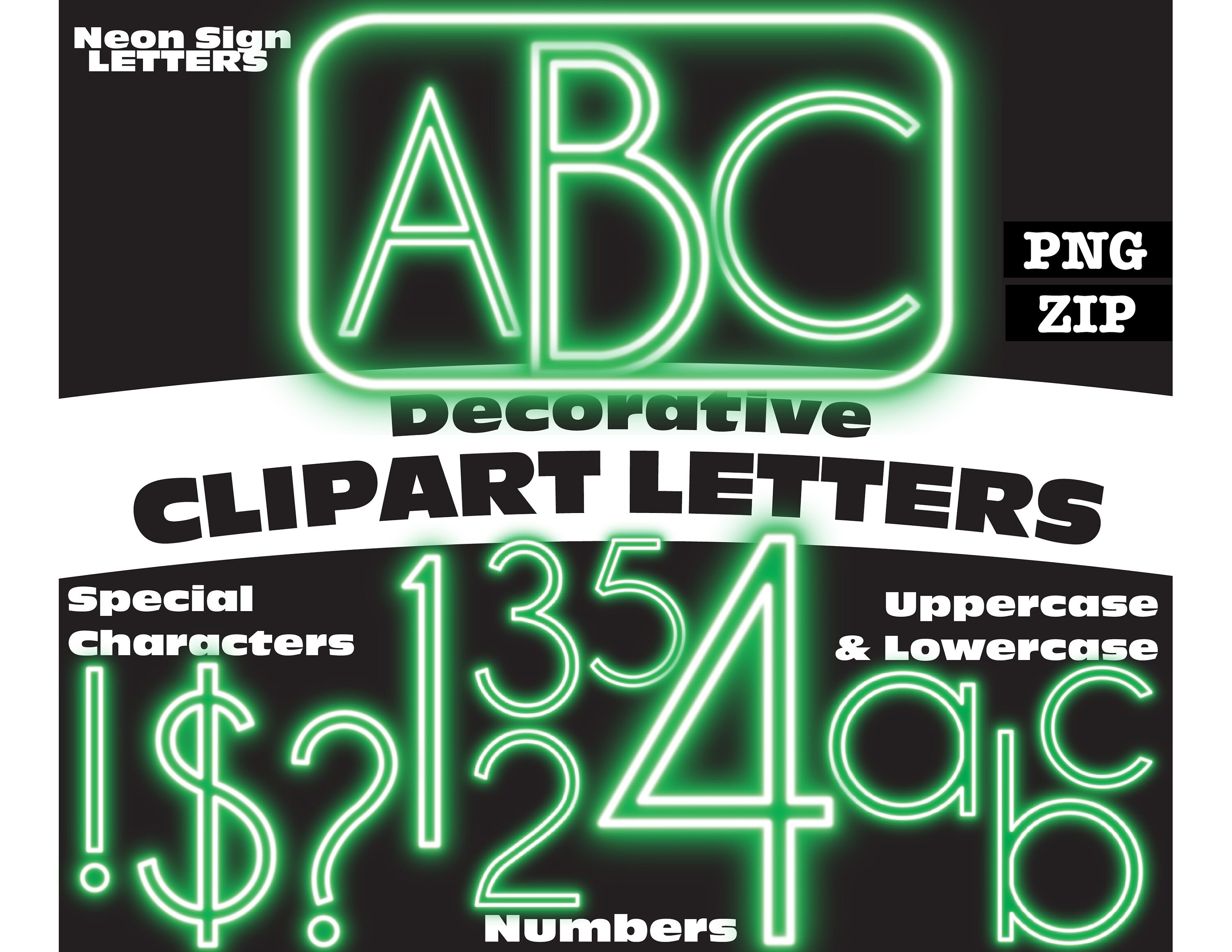 Glowing Posh Neon Sign Clipart Letters PNG Digital Download 8 Complete ...