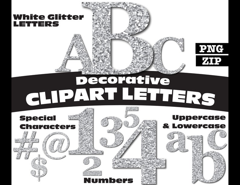 White Silver Glitter Clipart Letters PNG Digital Download Complete ...