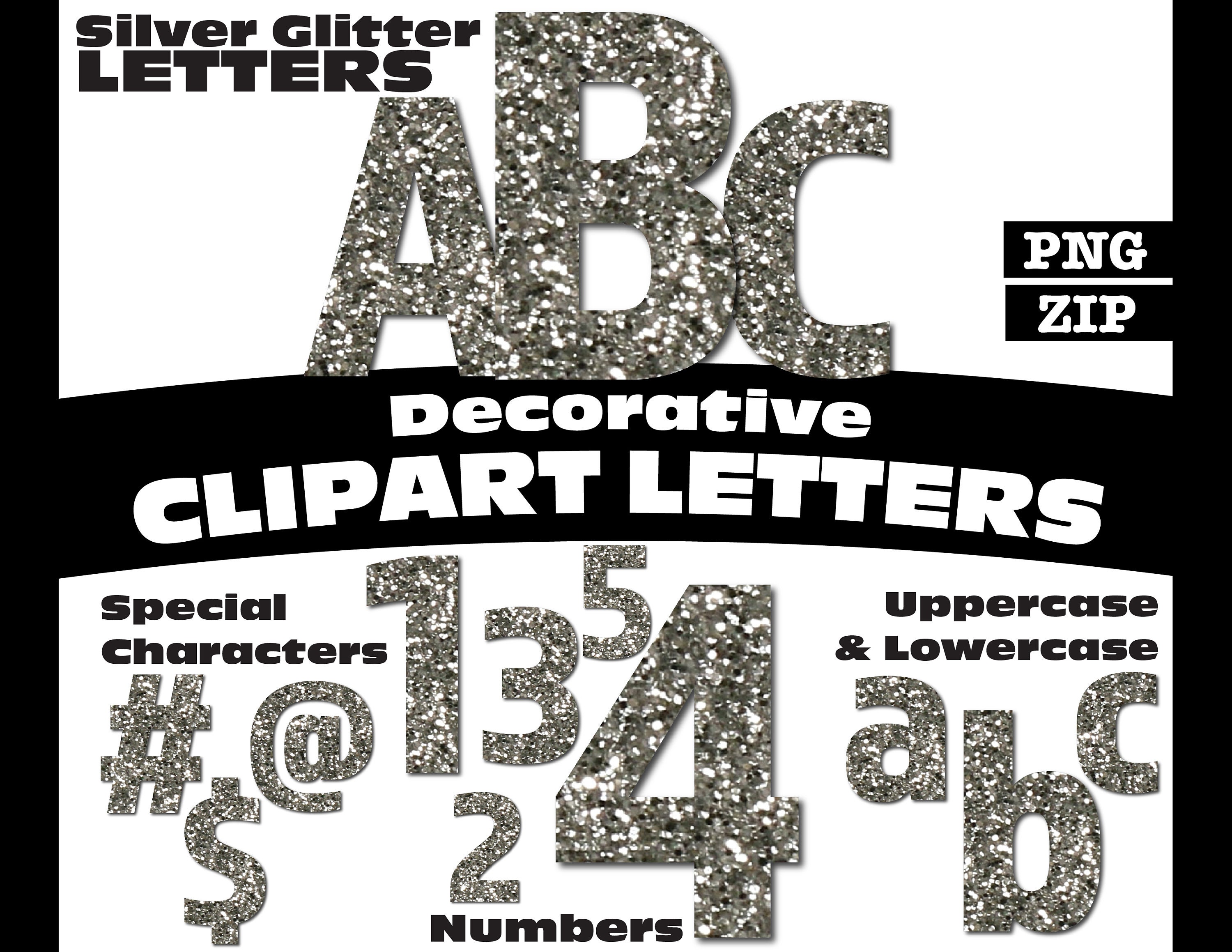 Silver Glitter Clipart Letters PNG Digital Download Complete ...