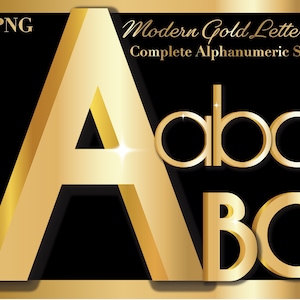 Modern Gold Clipart Letters PNG Digital Download Complete Alphanumeric ...