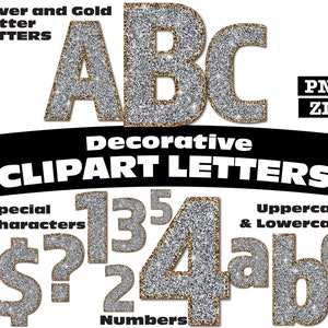 Silver and Gold Glitter Letters PNG Digital Download Complete ...