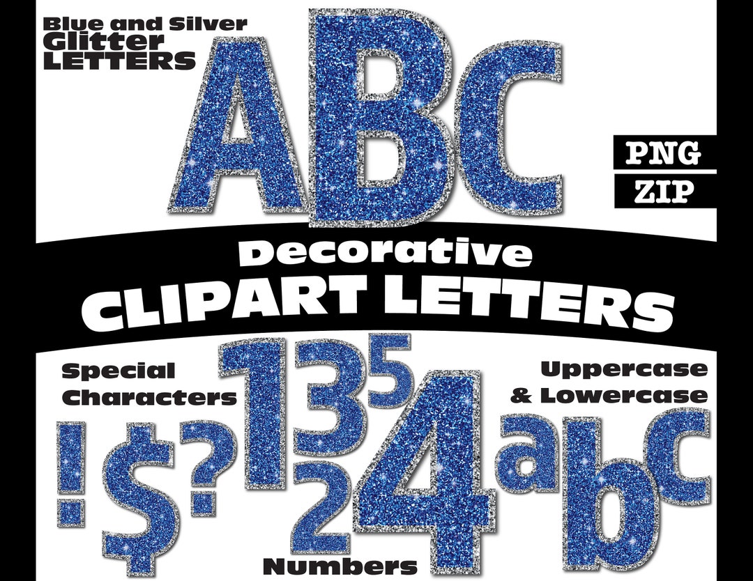 Blue and Silver Glitter Clipart Letters PNG Digital Download Complete ...