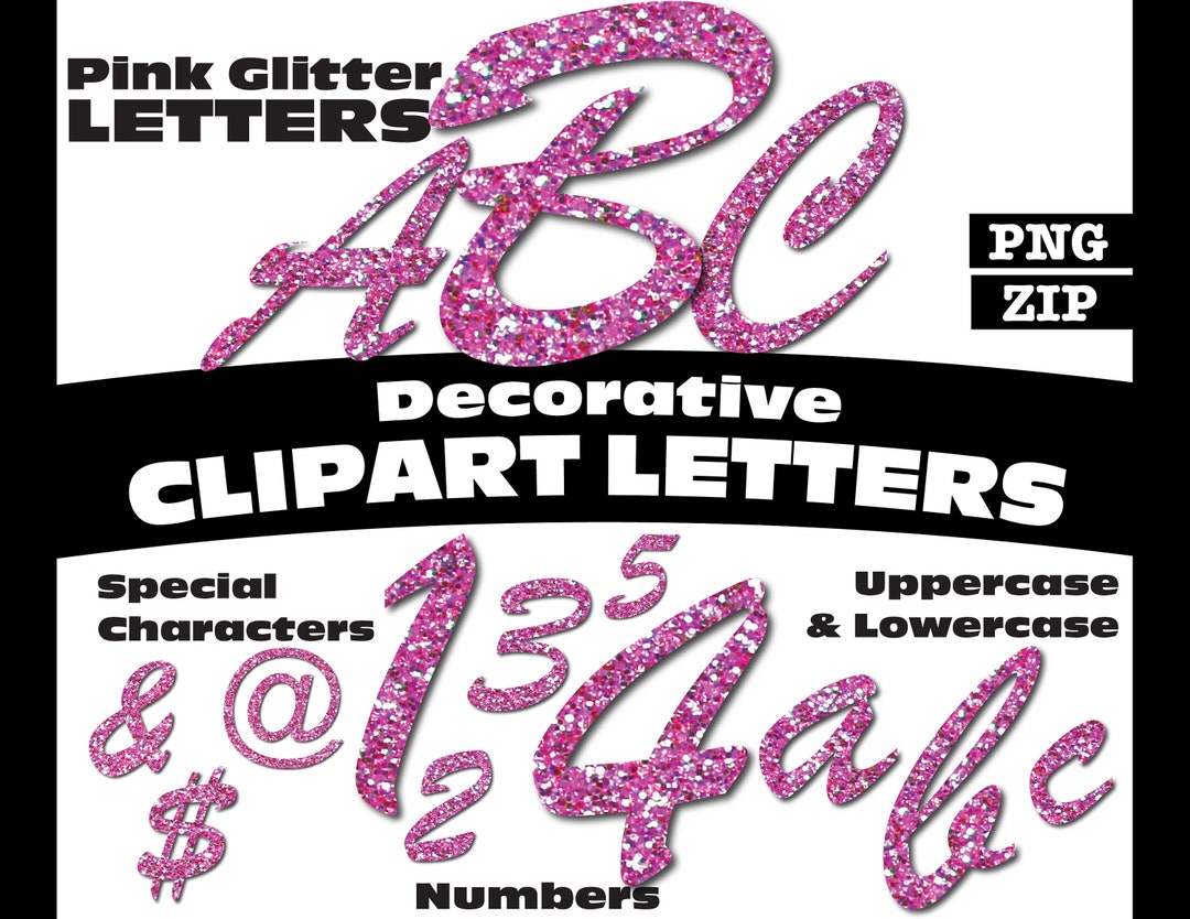 Pink Glitter Clipart Letters PNG Digital Download Complete Alphanumeric ...