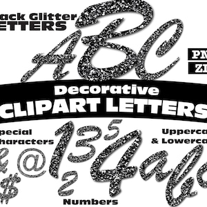 Black Glitter Clipart Letters PNG Digital Download Complete ...