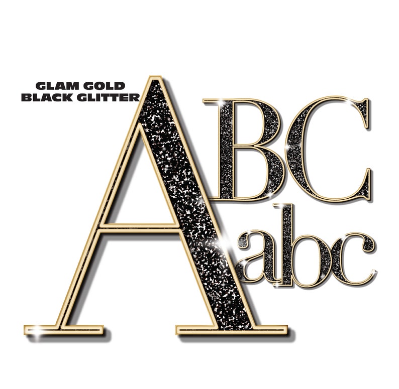 Glam Gold Glitter Clipart Letters PNG Digital Download Serif Font 10 ...