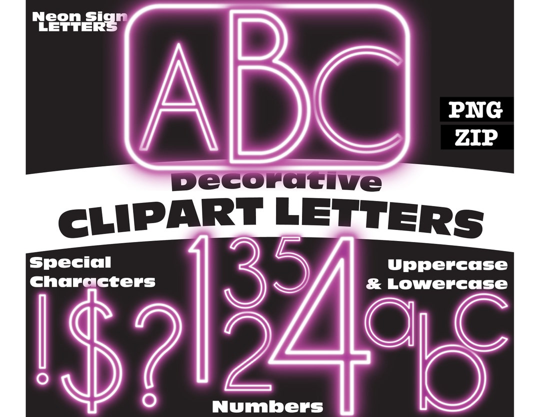 Glowing Purple Posh Neon Sign Clipart Letters PNG Digital Download ...