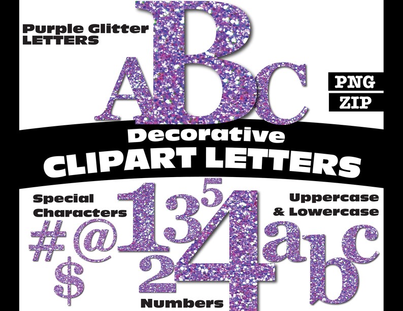 Purple Glitter Clipart Letters PNG Digital Download Complete ...