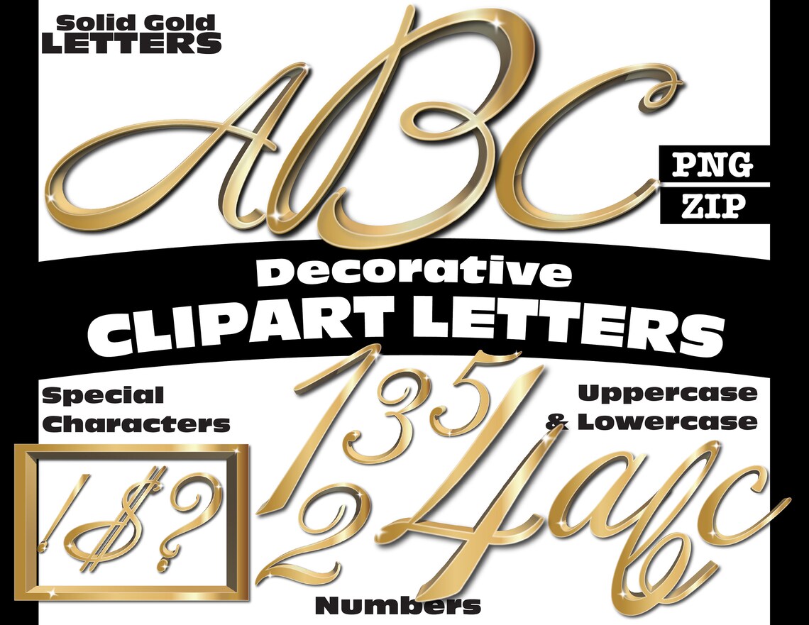 Solid Gold 3D Clipart Letters PNG Digital Download Complete ...