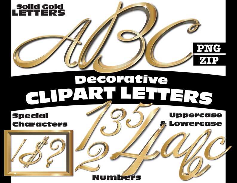 Solid Gold 3D Clipart Letters PNG Digital Download Complete ...