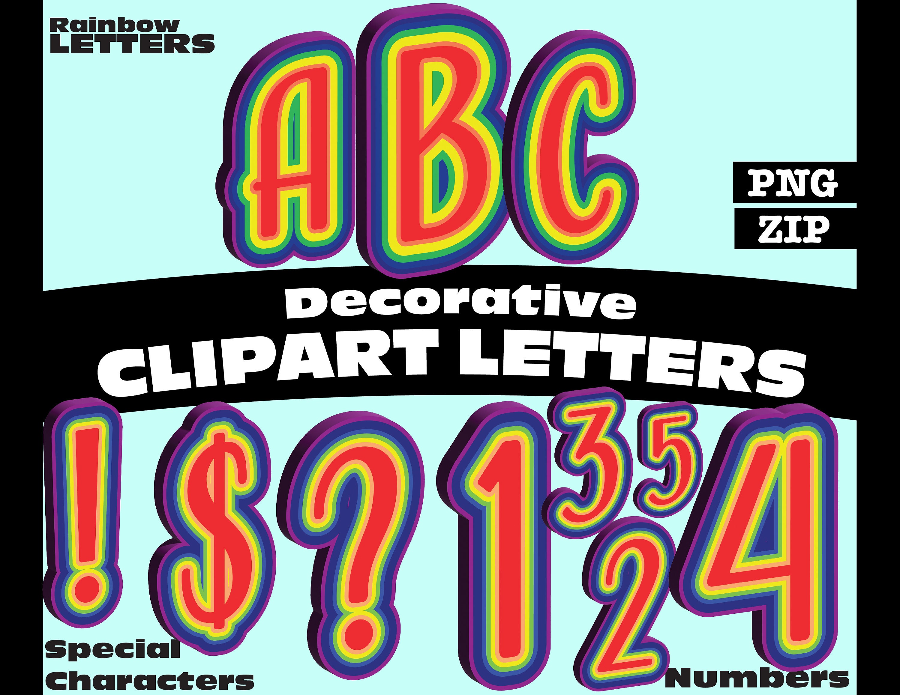 3D Retro Rainbow Clipart Letters PNG Digital Download Complete ...