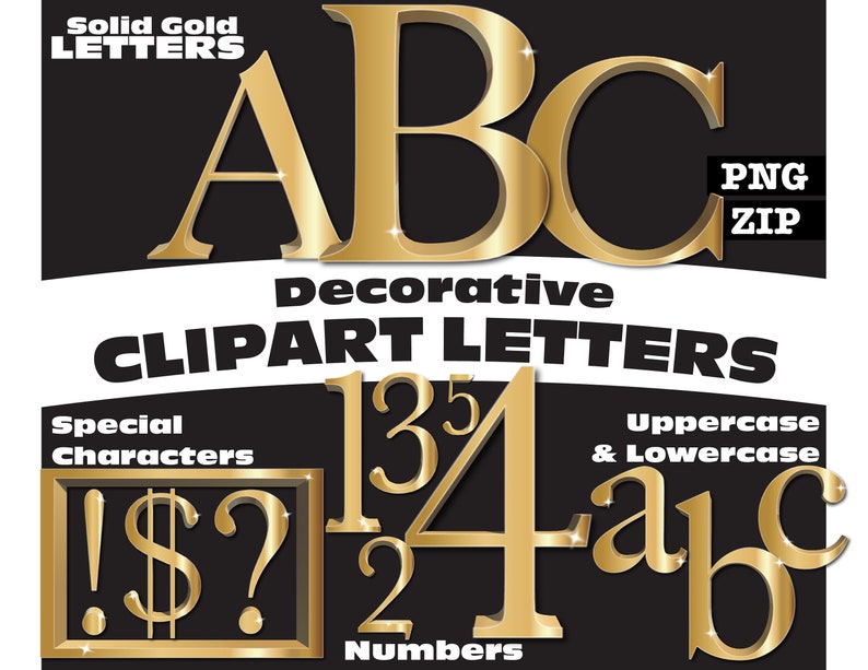 Solid Gold 3D Clipart Letters PNG Digital Download Complete ...