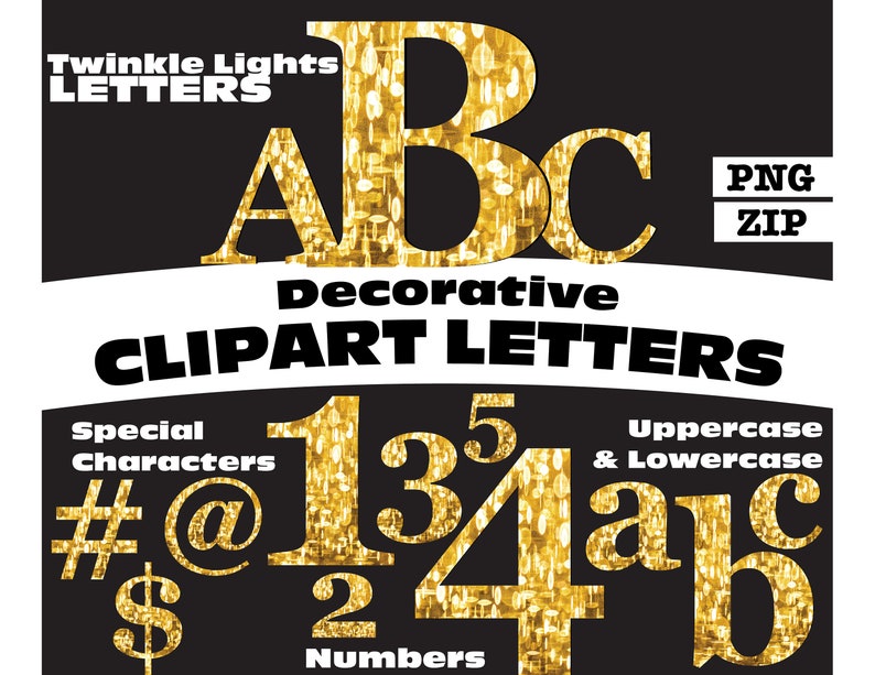 Twinkle Lights Clipart Letters PNG Digital Download Complete ...