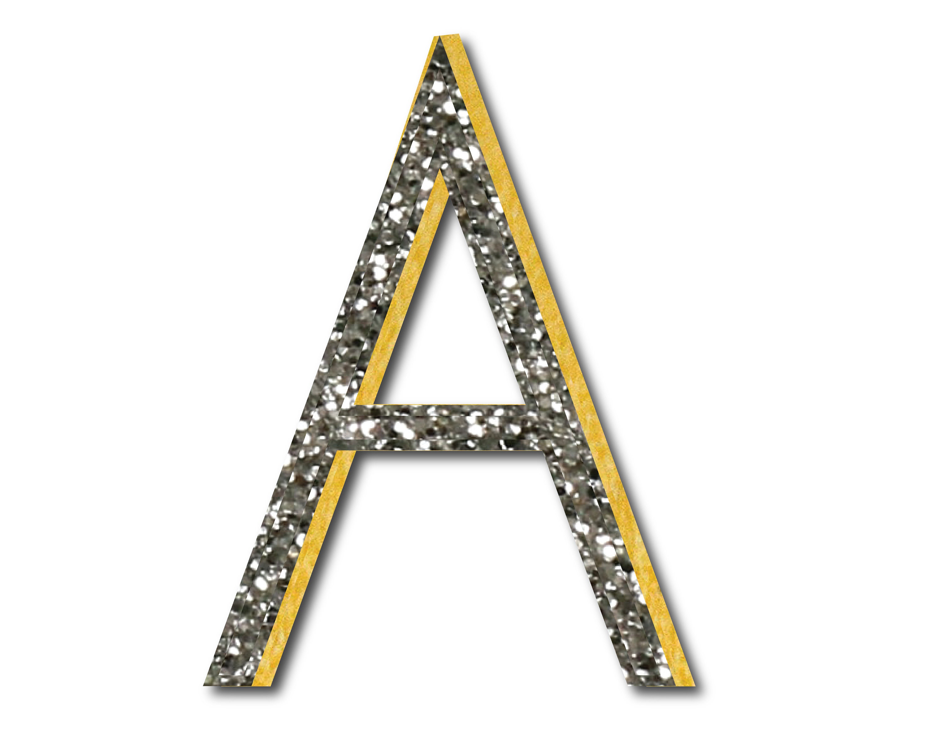 Silver Glitter Gold Trim Clipart Letters: PNG Alphanumeric Set (digital ...