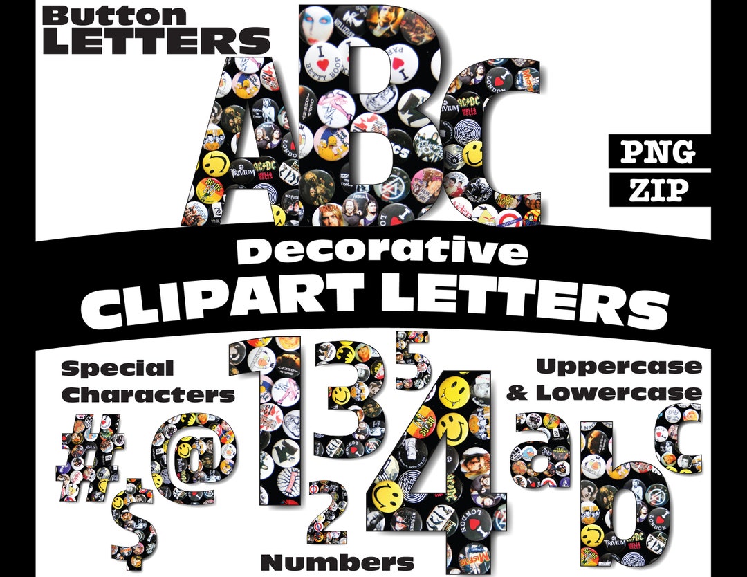 Vintage Buttons Clipart Letters PNG Digital Download Complete ...