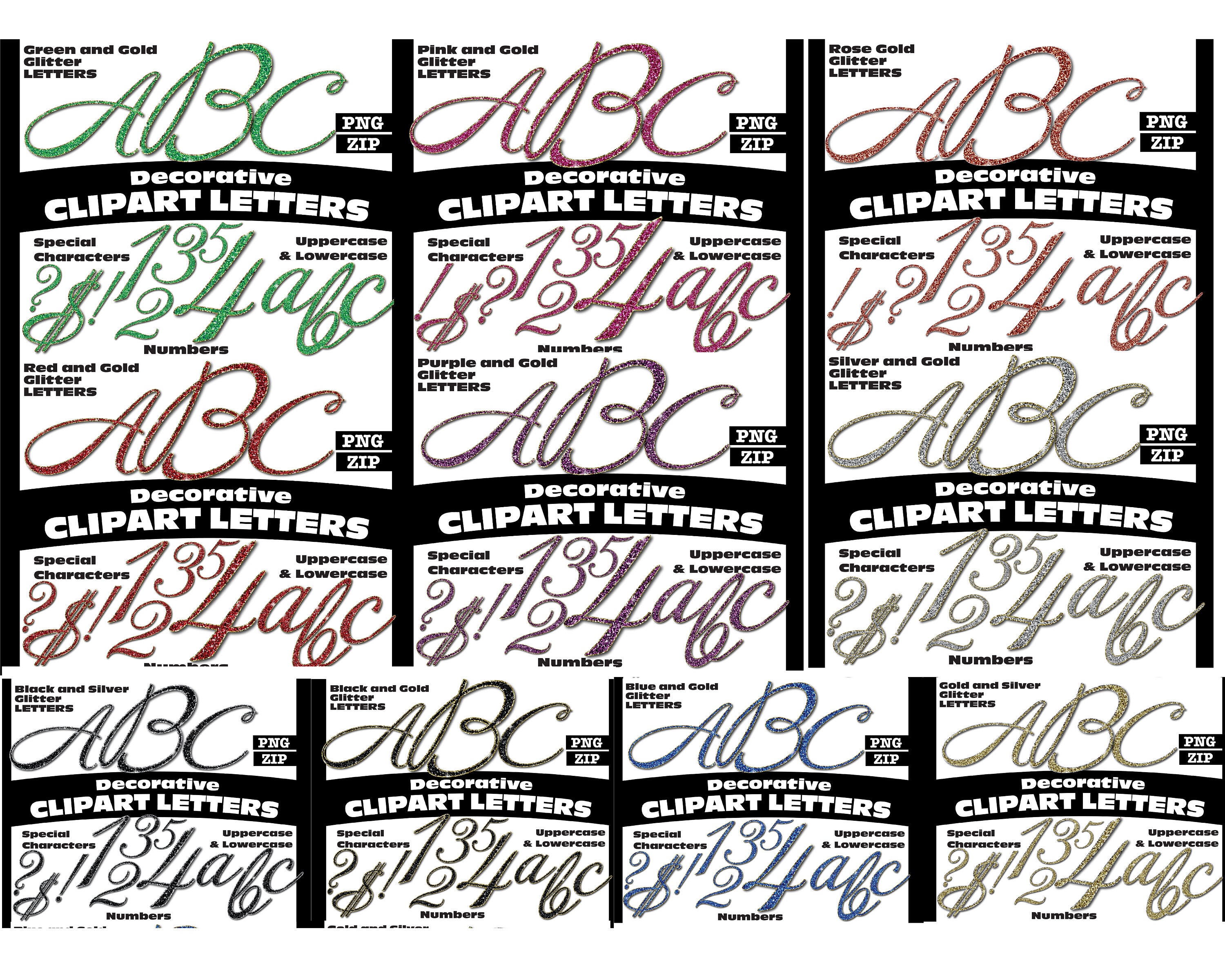 Big Glitter Clipart Letters Bundle PNG Digital Download 60 Complete ...