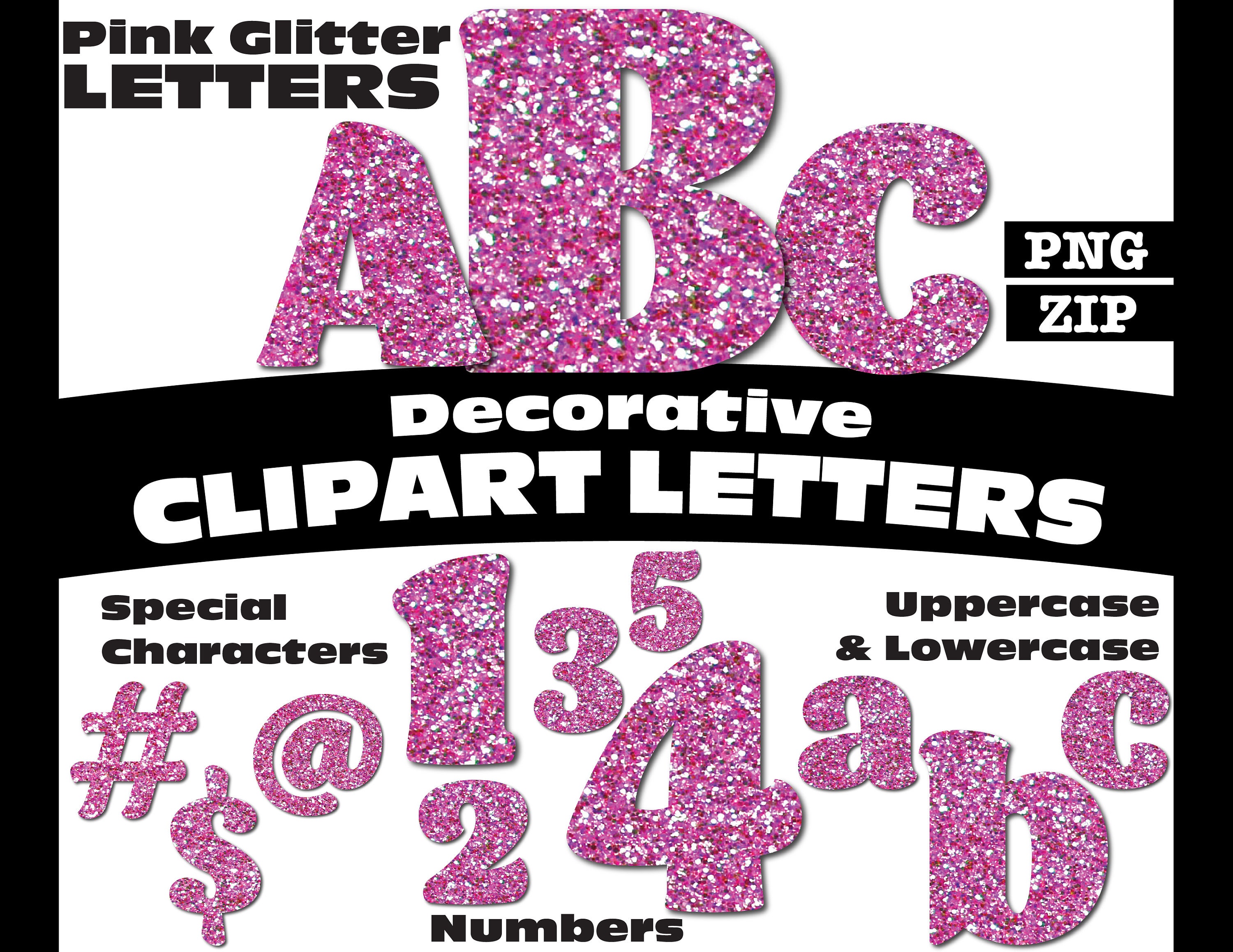 Pink Glitter Bold San Serif Clipart Letters PNG Digital Download ...