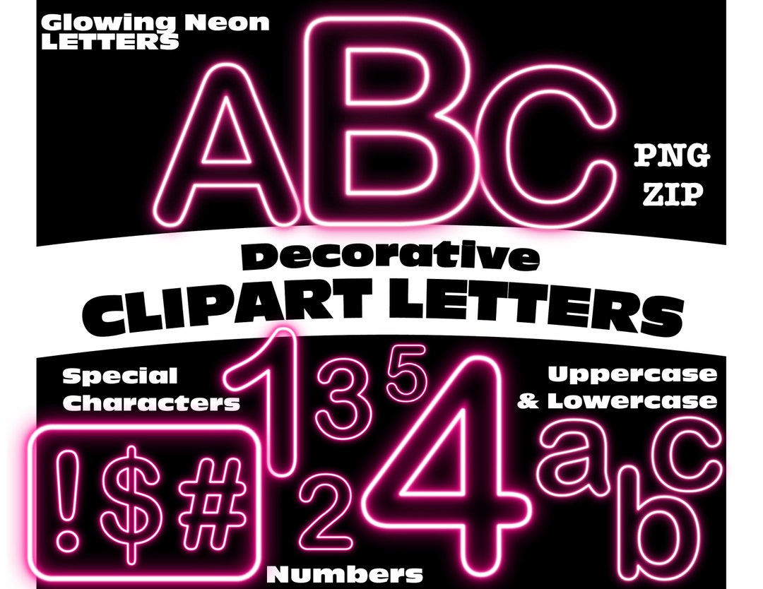 Glowing Pink Neon Sign Clipart Letters PNG Digital Download Complete ...
