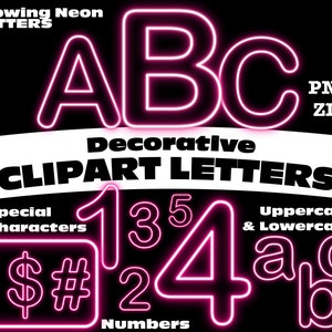 Glowing Pink Neon Sign Clipart Letters PNG Digital Download Complete ...