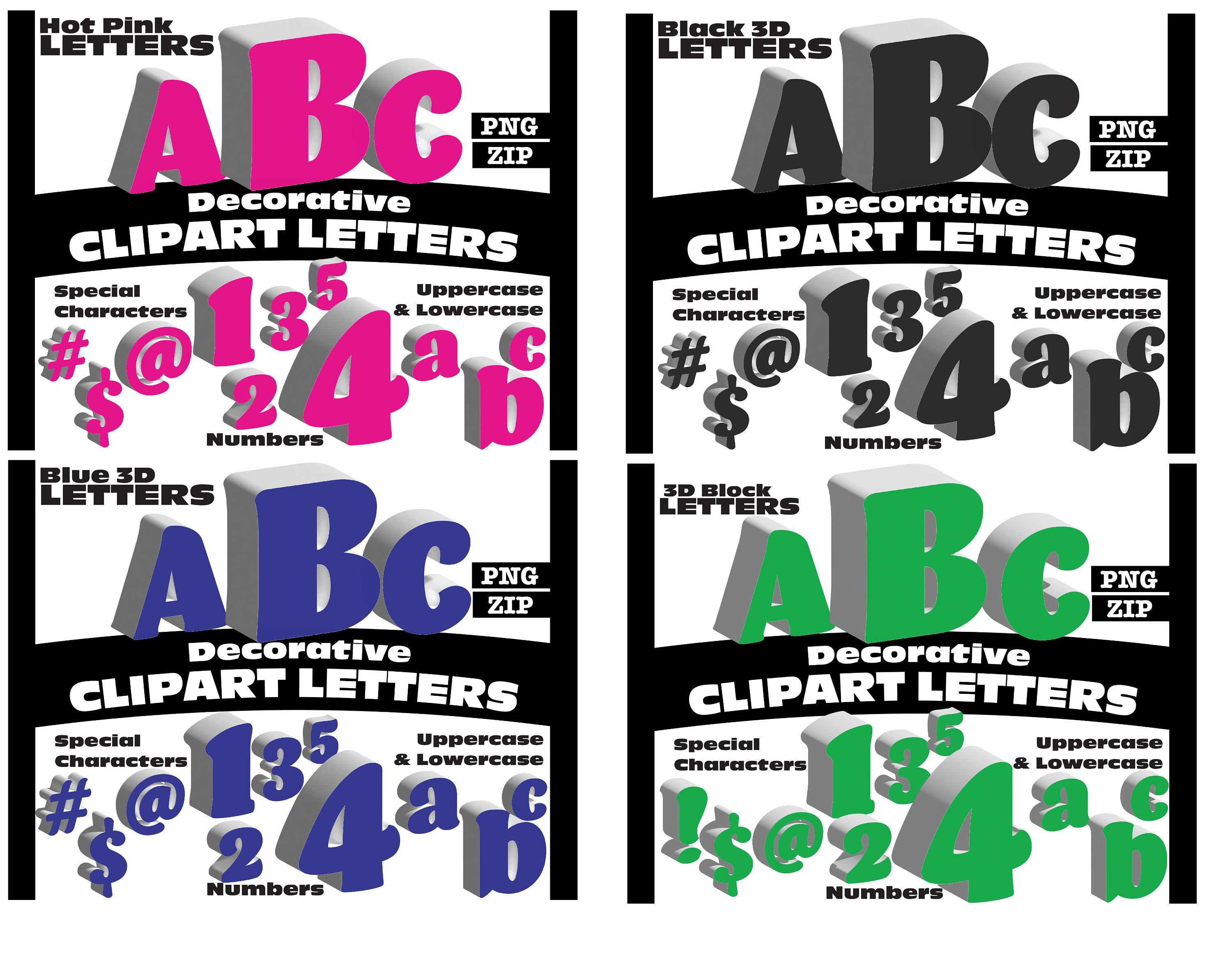Clipart 3D Block Letters Bundle PNG Digital Download 10 Complete ...