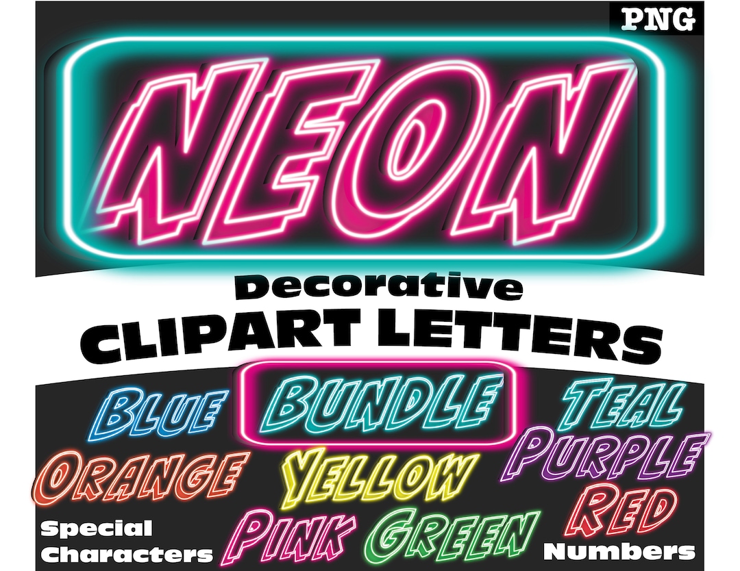 Glowing Neon Sign Clipart Letters PNG Digital Download 8 Complete ...