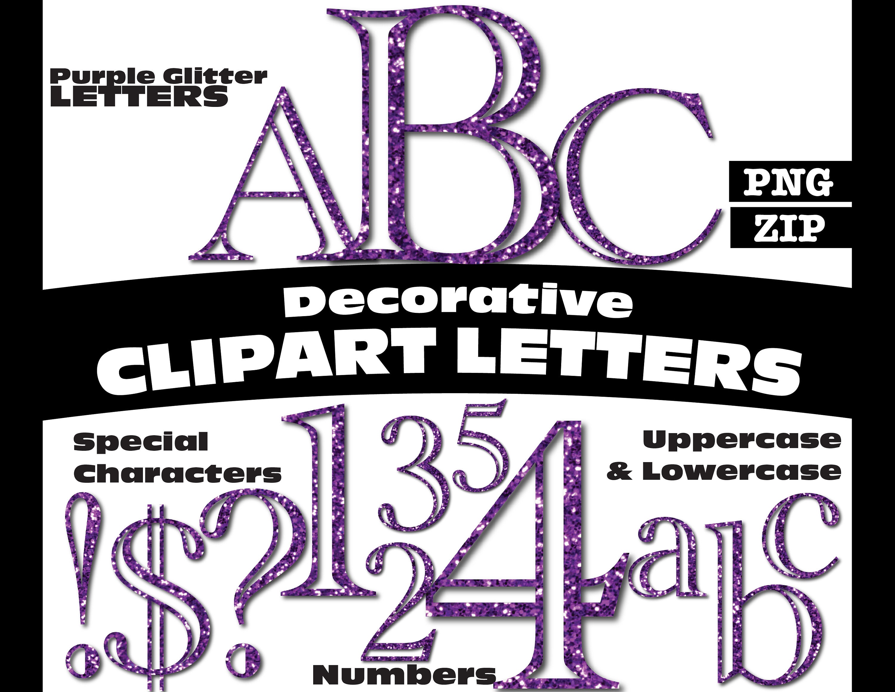 Purple Glitter Clipart Letters PNG Digital Download Complete ...