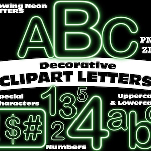 Glowing Green Neon Sign Clipart Letters PNG Digital Download Complete ...
