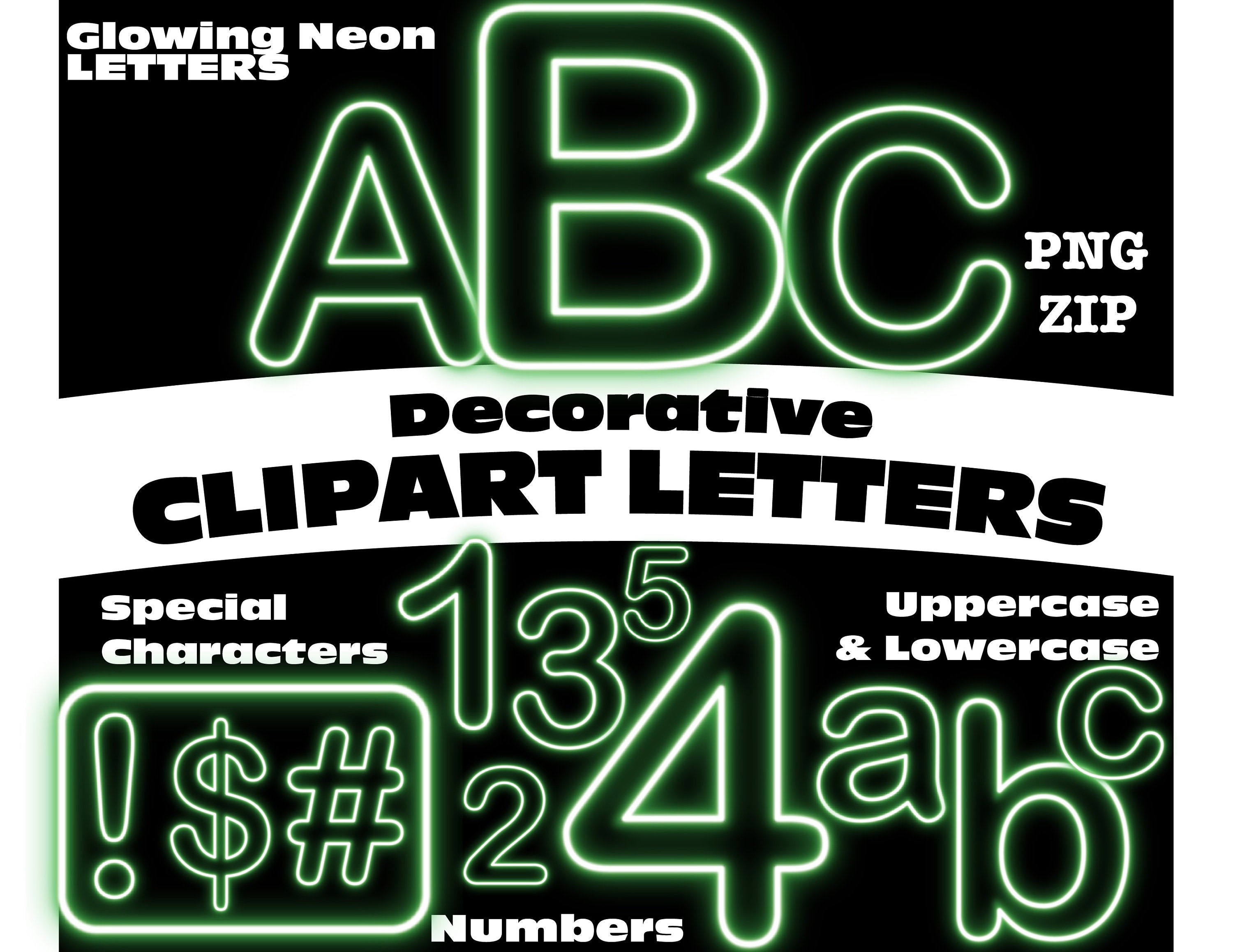 Glowing Green Neon Sign Clipart Letters PNG Digital Download - Etsy