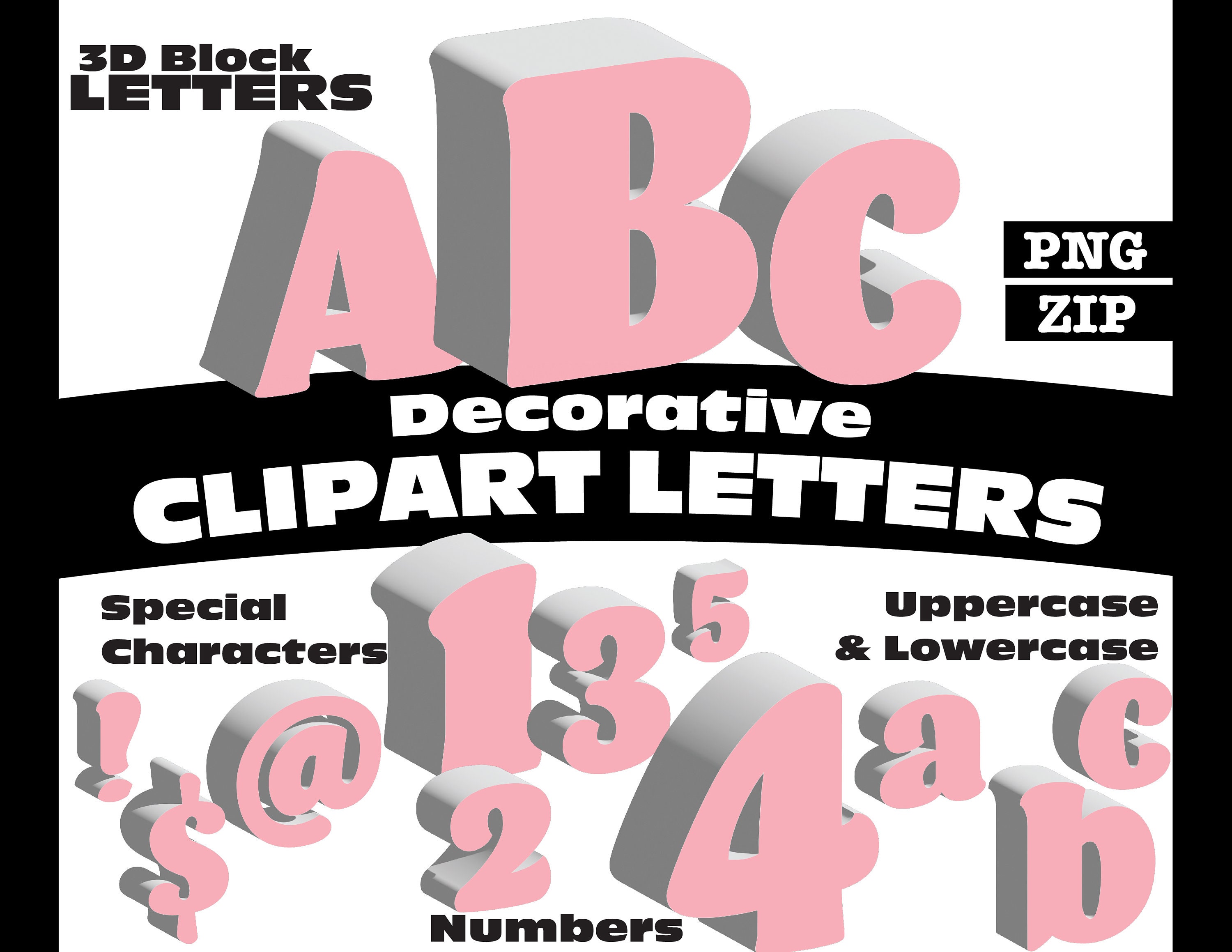 Pale Pink 3D Block Clipart Block Letters PNG Digital Download Complete ...